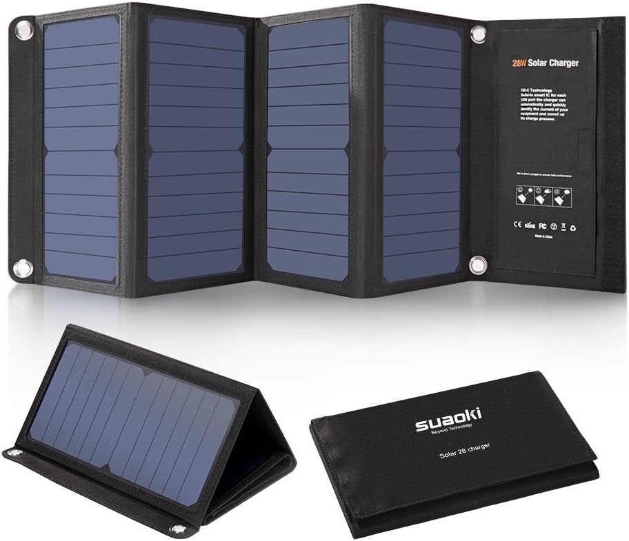 SUAOKI 28W Cargador Panel Solar Portátil Plegable con 3 Puertos de USB de QC 3.0 Carga Rápida ...