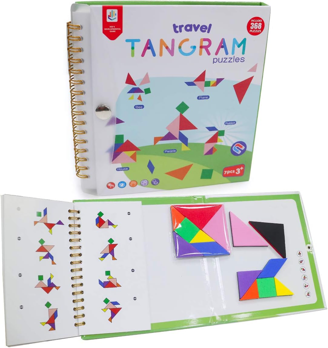 FUQUN 2 Sets of Tangrams Magnetic Travel Tangram Puzzles Book Games ...