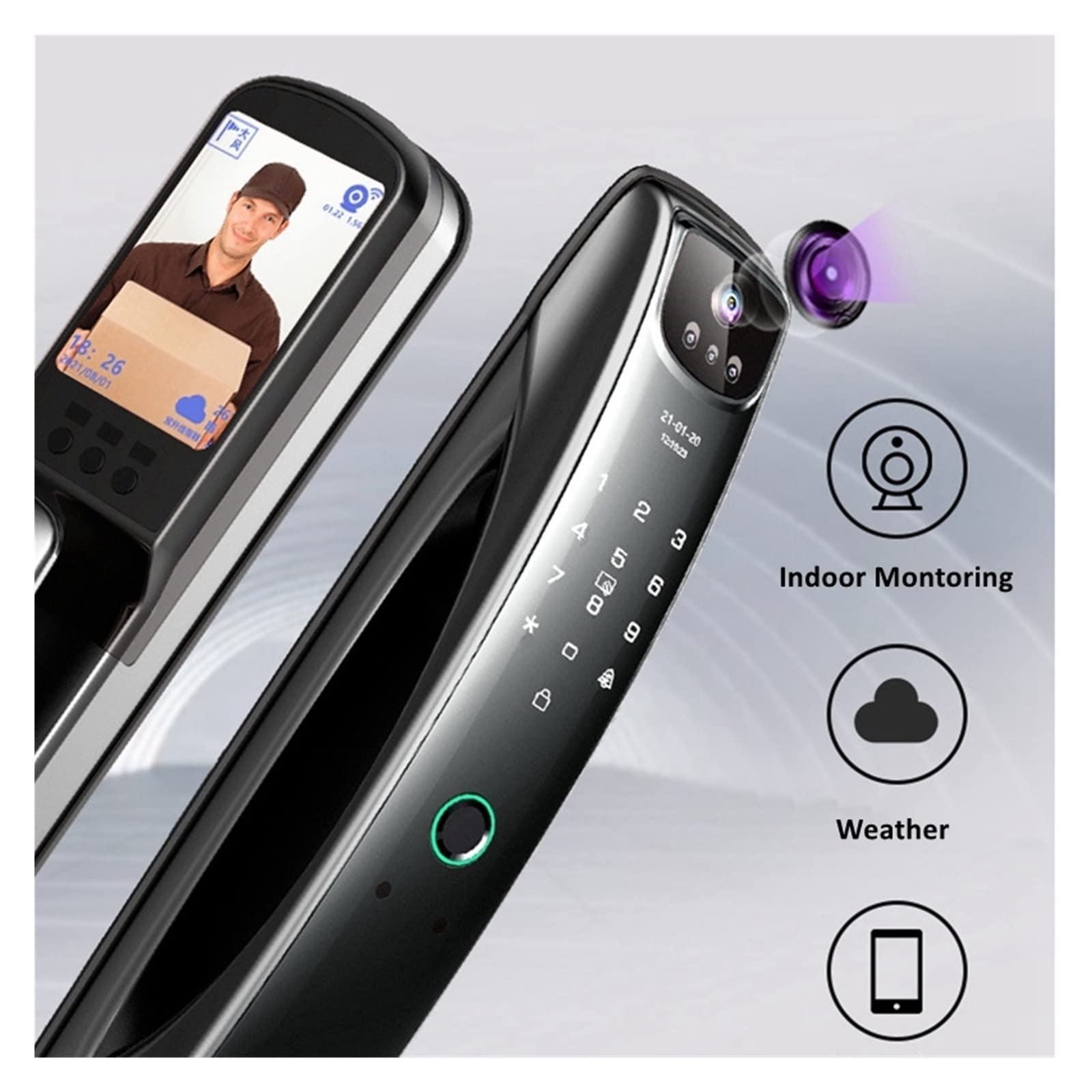 Smart Lock WiFi 3D Face Recognition Video Intercom Auto Monitoring Camera Fingerprint Password ...