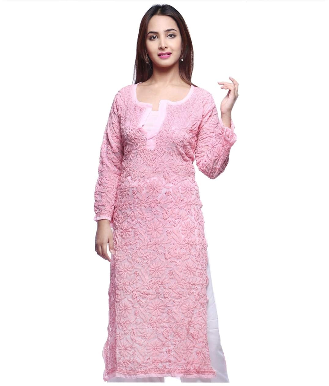 Buy Chicken EMBRODRIDED Kurti (Pink, Medium) at Amazon.in