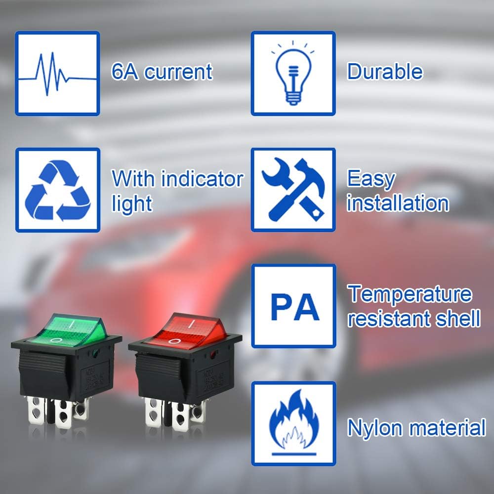 6 PCS Rocker Switch 4 Terminals DPDT Illuminated Rocker Switch with ...