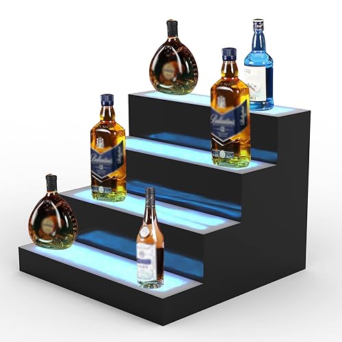 MESAILUP Acrylic LED Liquor Bottle Display Shelf 16 Inch 4 Step ...