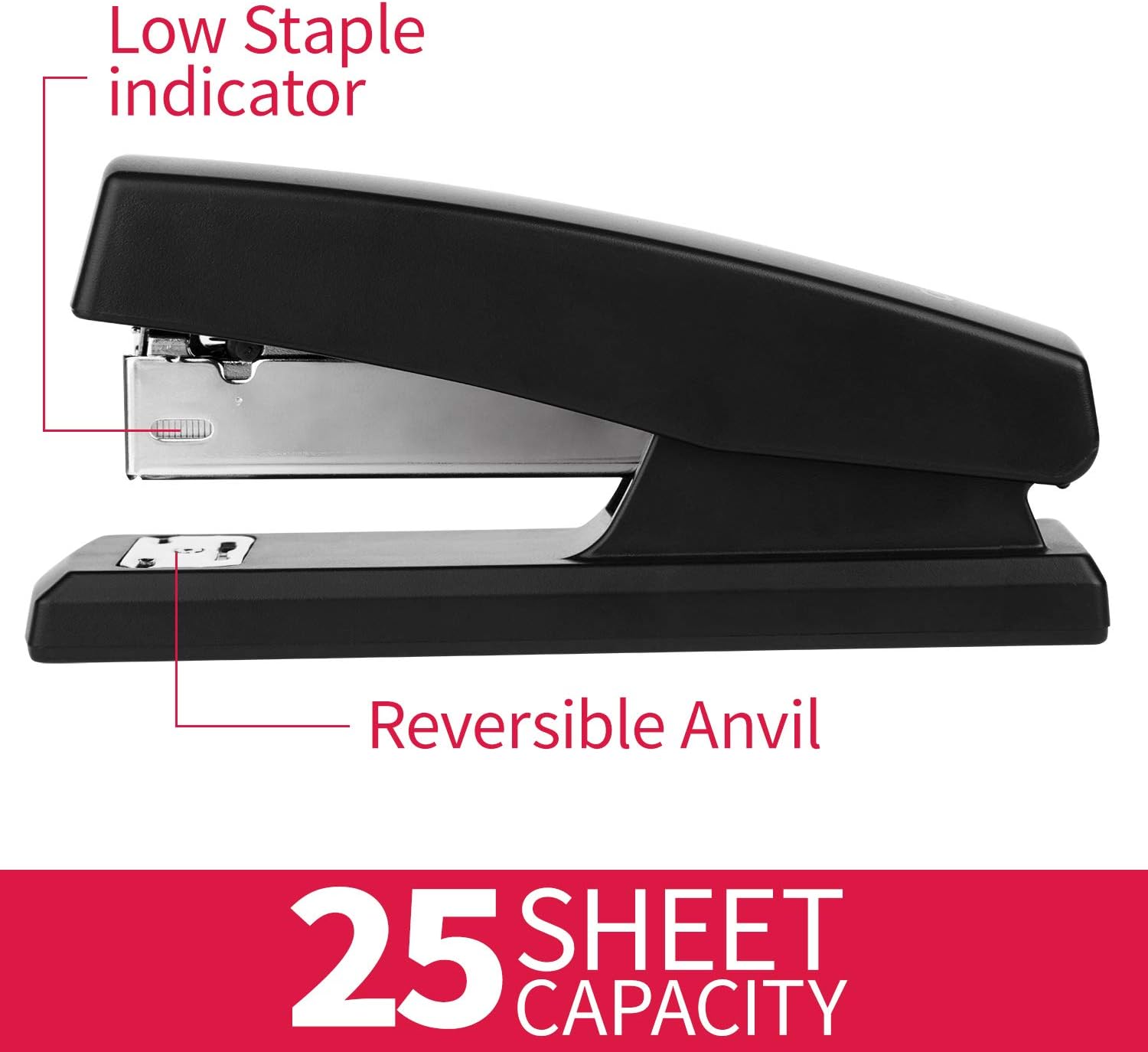 Stapler, Desktop Staplers with 640 Staples, 25 Sheet Capacity, Black ...