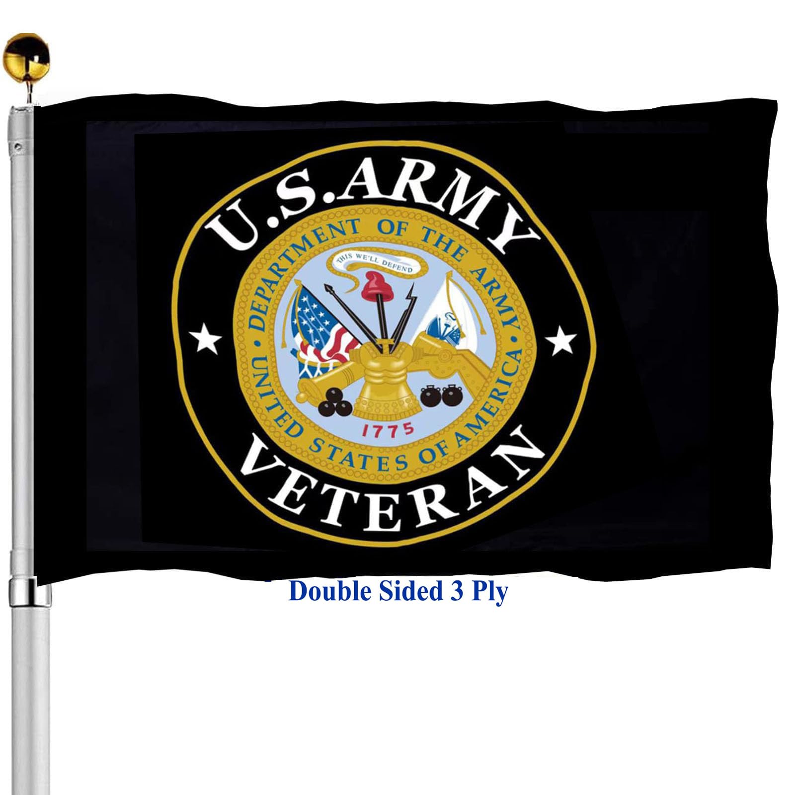 Army Veteran Emblem Flags 3x5 Outdoor Double Sided- Army Gold Crest ...