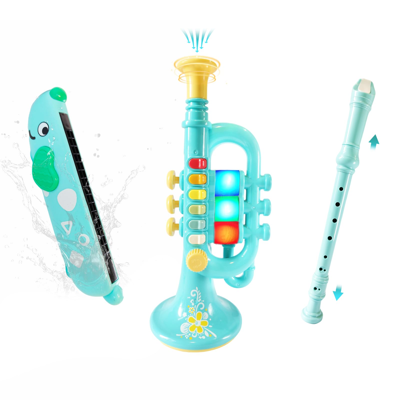 TUSALMO Kids Musical Instruments Toys 3 in 1, Trumpet Harmonica ...