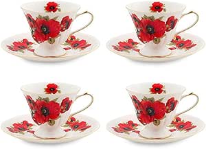 Amazon.com: Gracie China Red Poppy 7-Ounce Porcelain Tea Cup and Saucer ...
