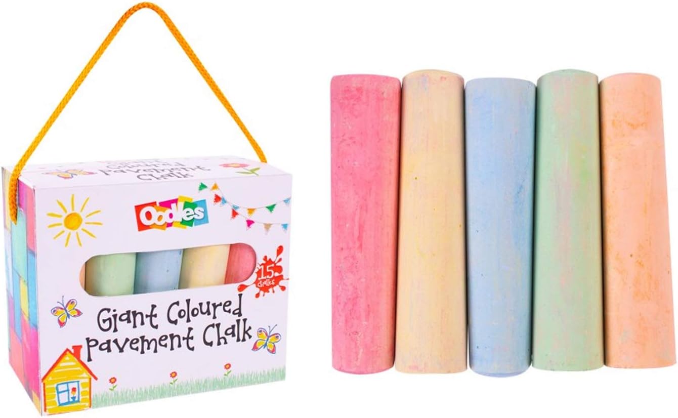 Oodles Arts & Crafts Box Of Fifteen Jumbo Coloured Chalks 5 Assorted ...