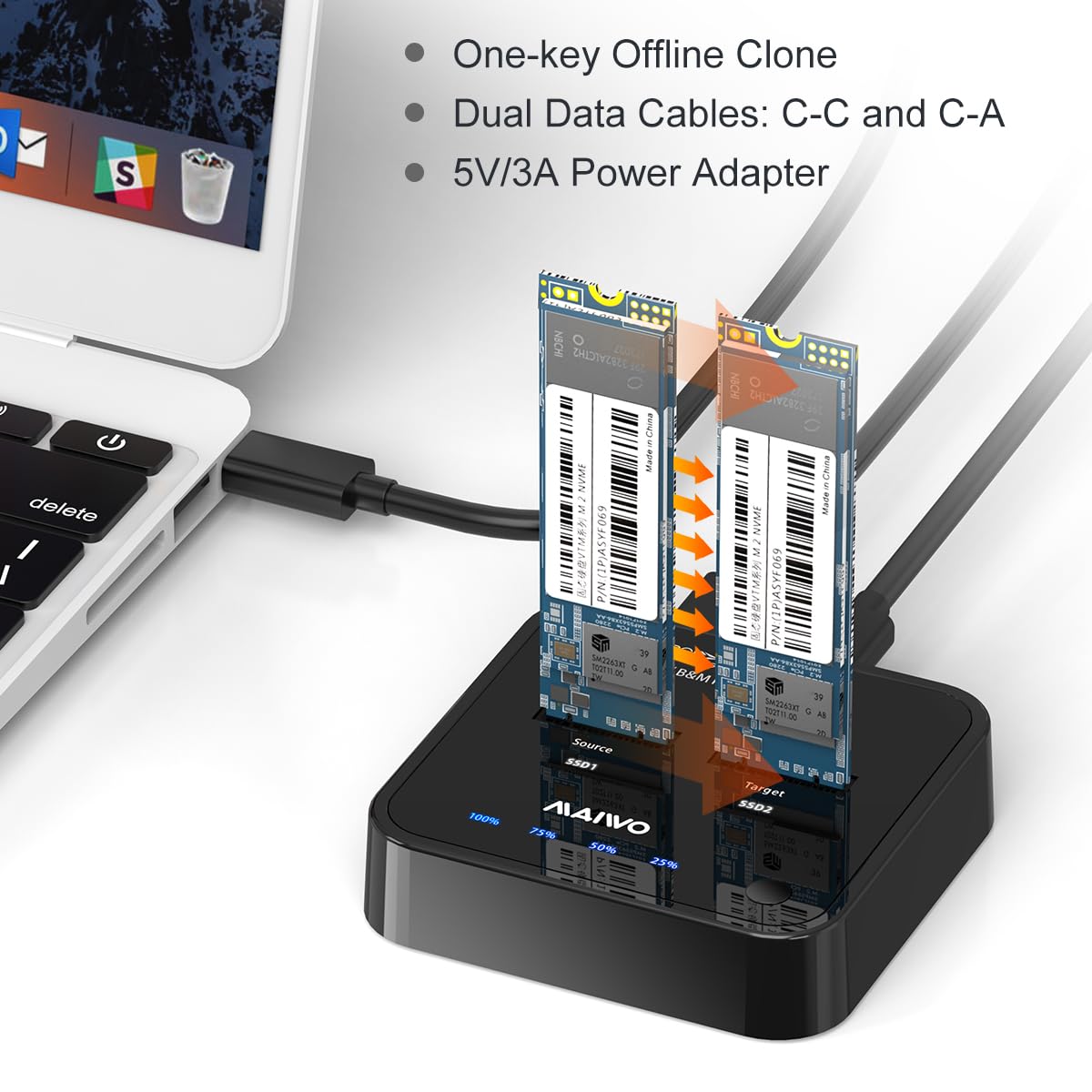 Maiwo M.2 NVME SSD Cloner Duplicador, 10 Gbps USB C 3.1 Gen2 a M Key M ...