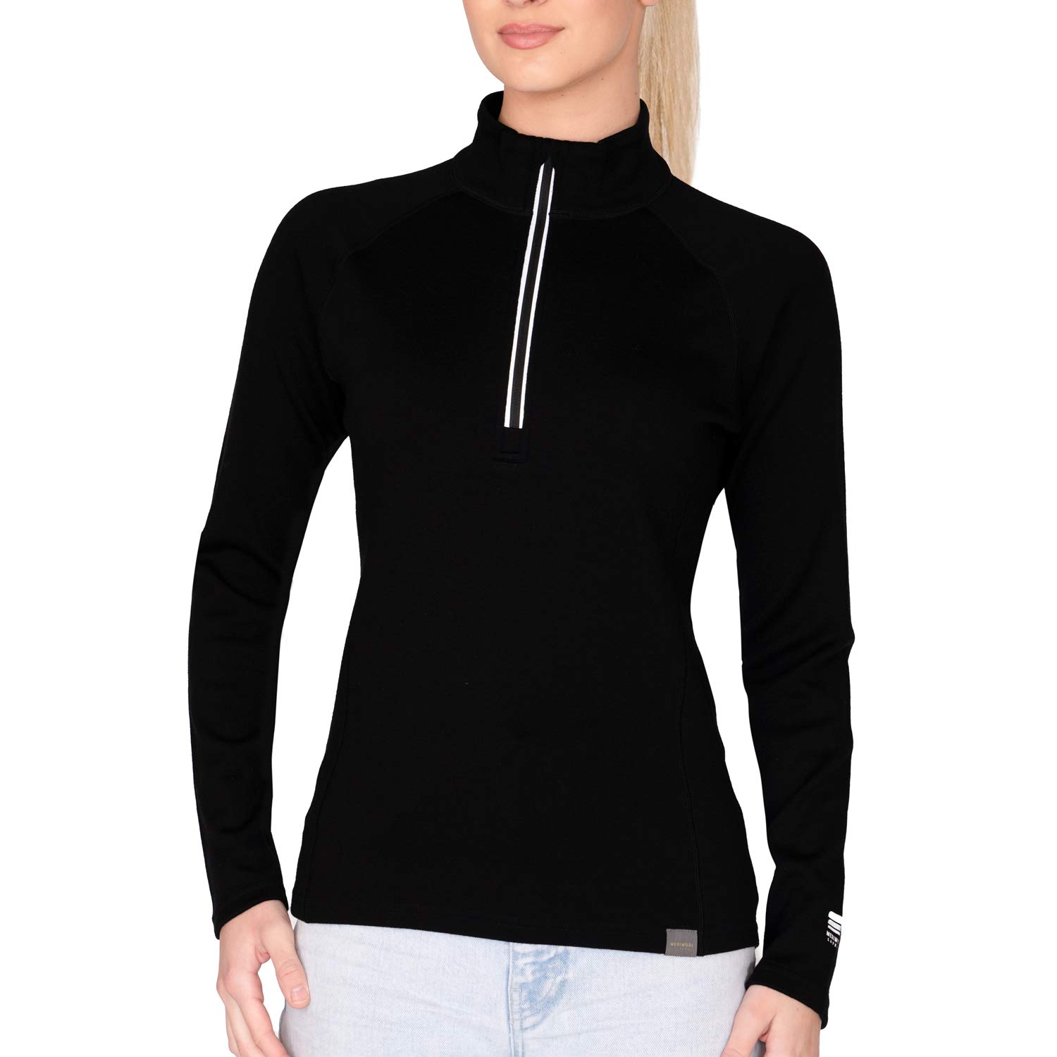 MERIWOOL Women's Half Zip Base Layer Top 400g Heavyweight Merino Wool ...