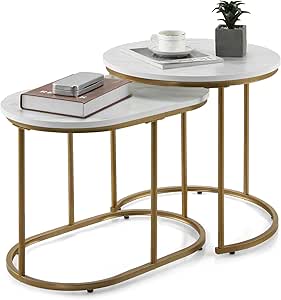 Amazon.com: Giantex Modern Nesting Coffee Table Set of 2, Accent Marble ...