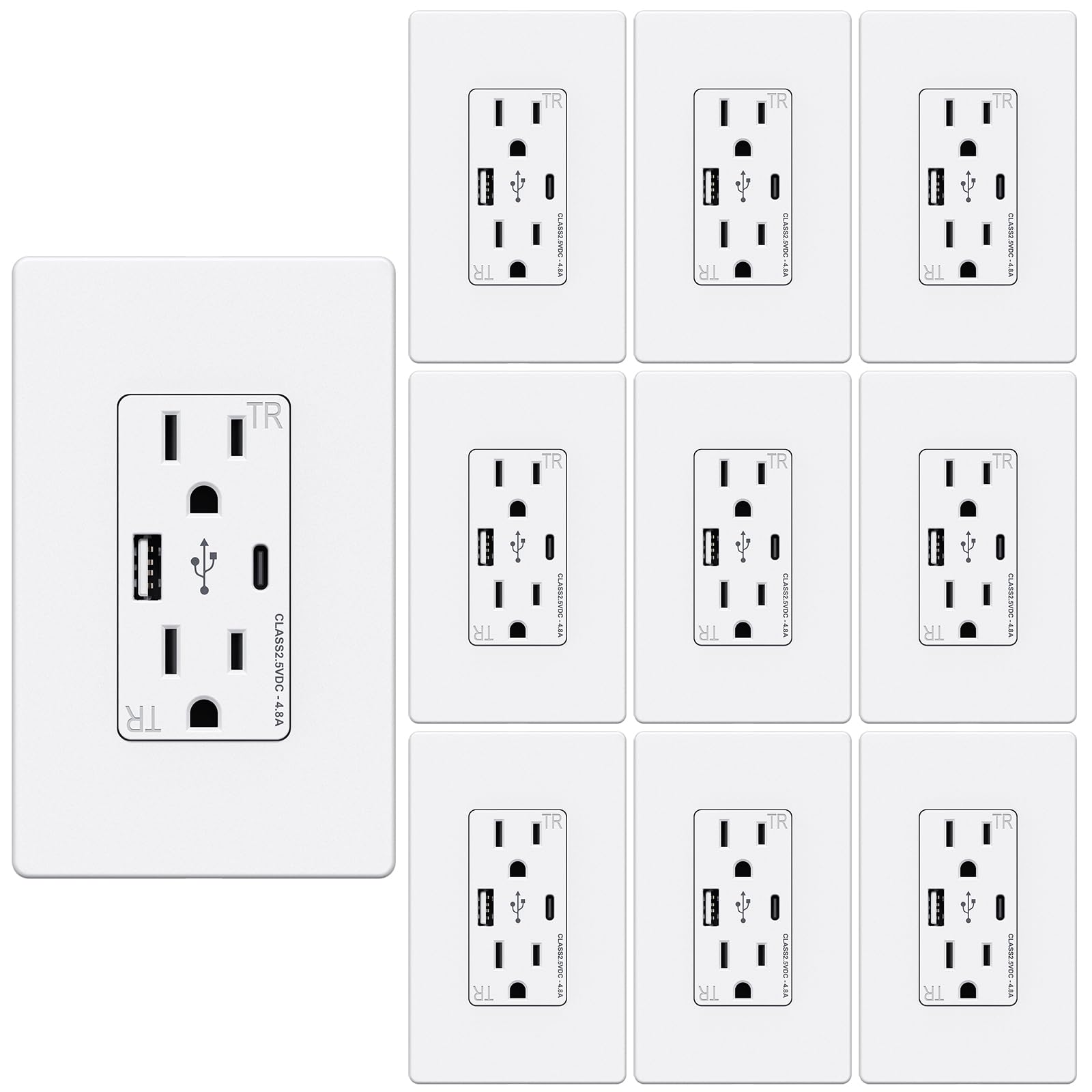 WEBANG USB C Outlet, 25W 4.8 Amp 2-Ports USB Receptacle, 15A Tamper ...