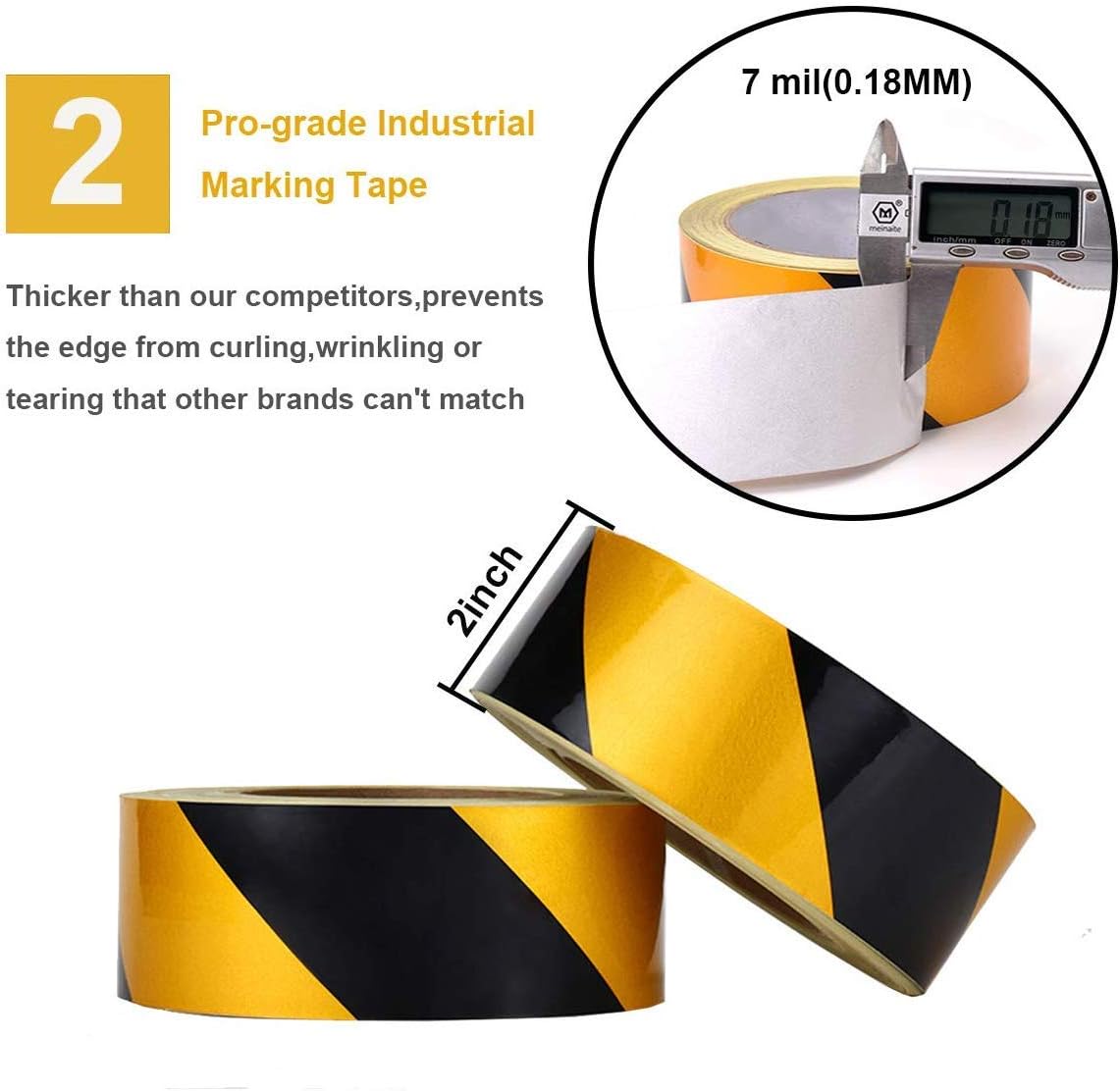Waterproof Reflective Safety Tape Roll 5cm x 45m Yellow Black Striped ...