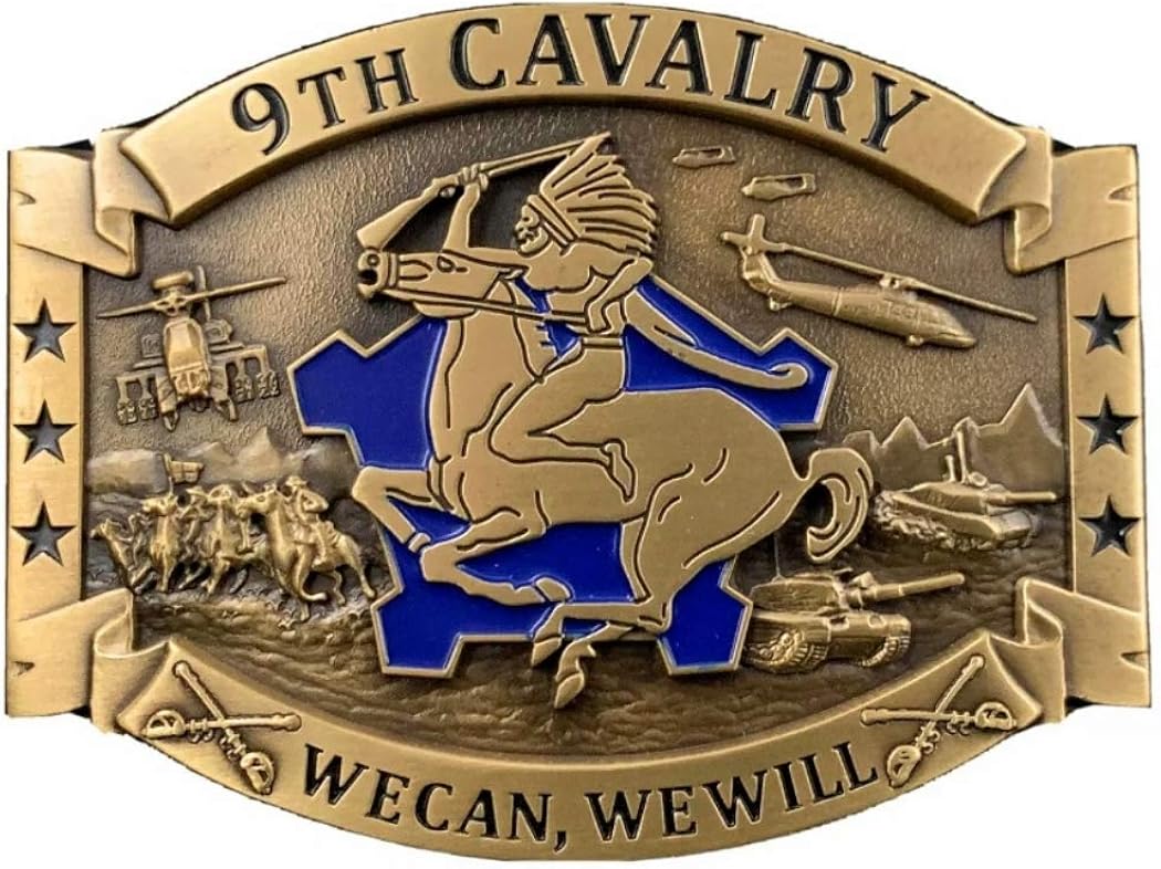 Amazon.com: US Army 9th Cavalry Brass Belt Buckle, We Can We Will Motto ...