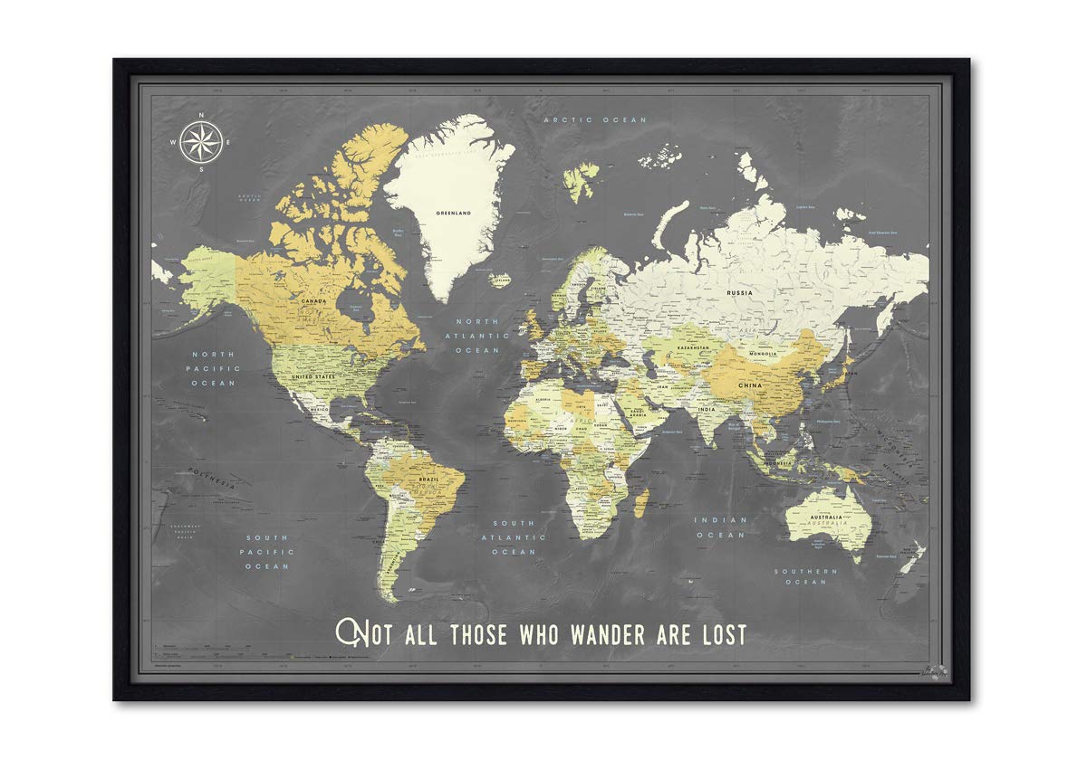 Amazon.com: Framed World Map Wall Decor to Track Travel Destinations ...