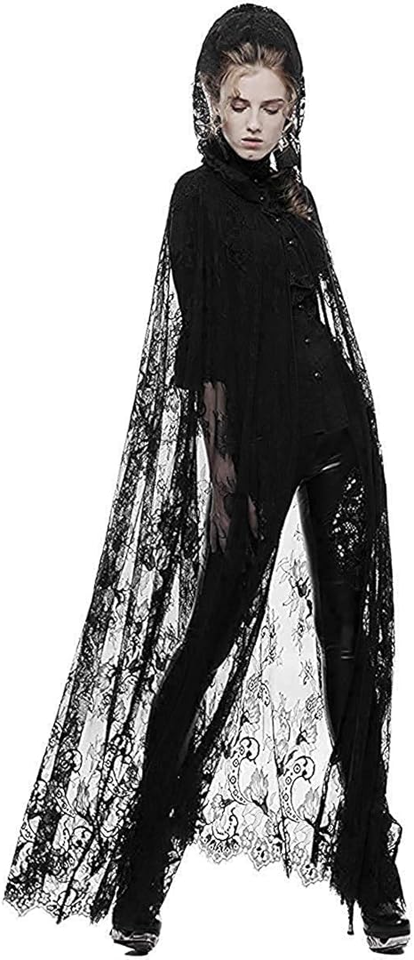 Punk Rave Womens Gothic Lace Cloak Floral Long Black Steampunk Witch ...