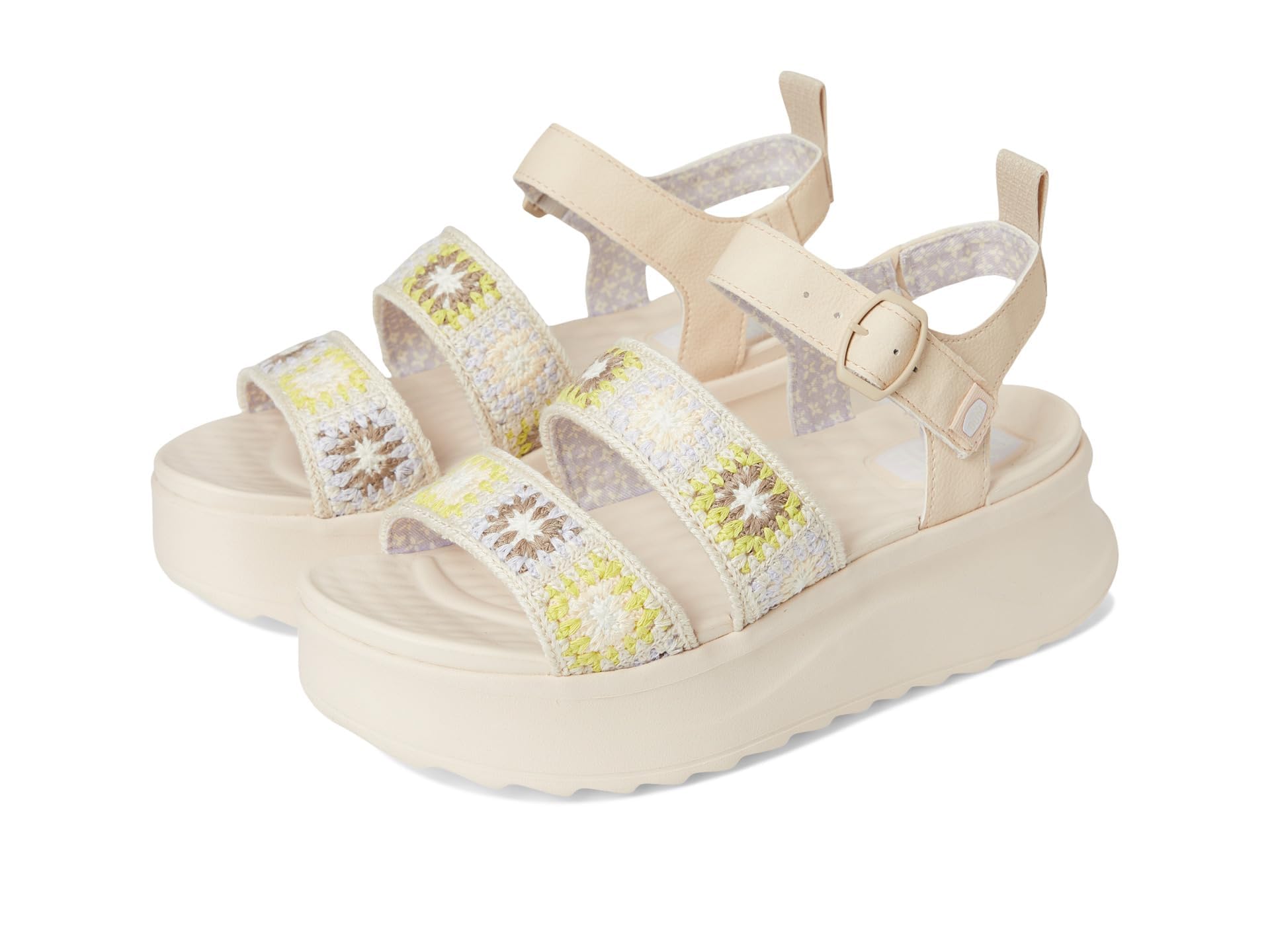 HEYDUDE Women's Delray Buckle Cottage Crochet Egret/Lavender/Multi 9 Medium