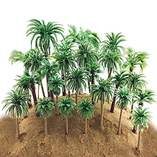34 Pieces Model Trees Mixed Model Coconut Palm Tree Fake Trees for ...