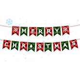 Amazon.com: Merry Christmas Banner, Red Green Buffalo Plaid Check ...