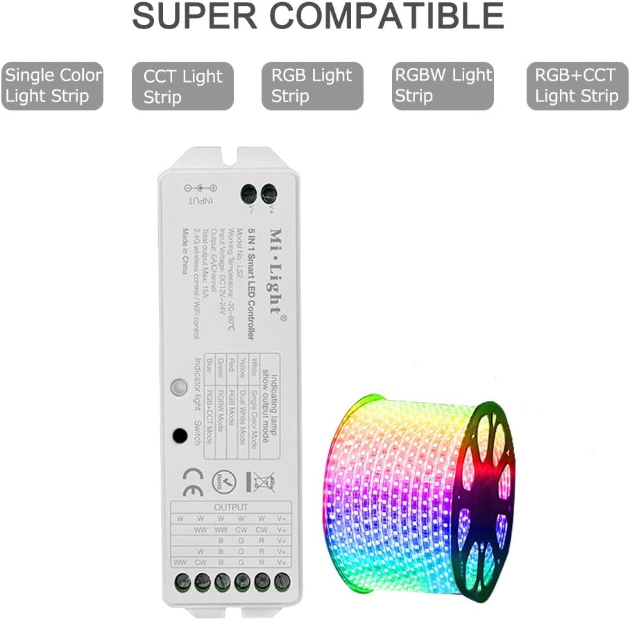Milight Controller, 5 in 1 LED Wireless Controller for Single Color/CCT ...