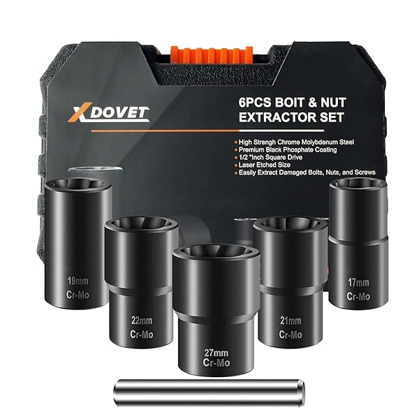 XDOVET 1/2" Twist Socket Set, 6-PCS 1/2-Inch Drive Impact Bolt Nut ...