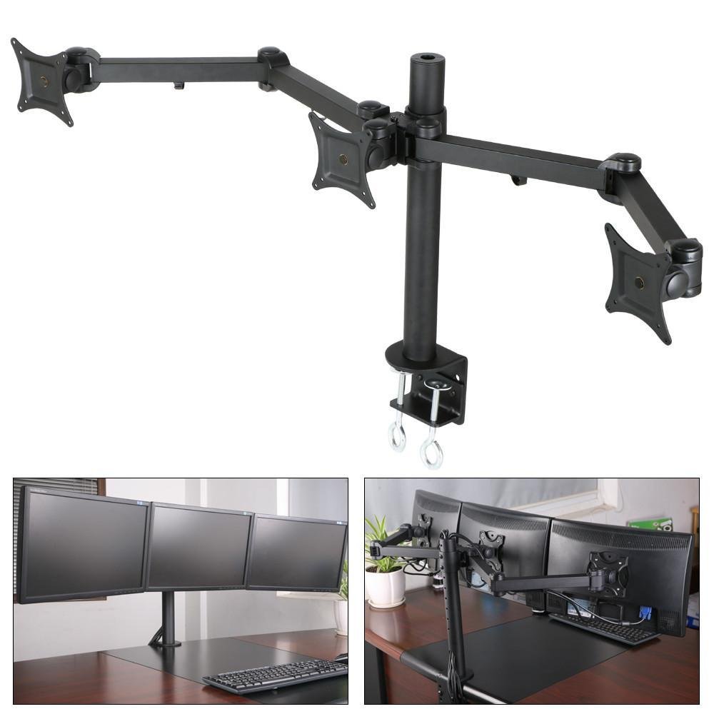 Topeakmart Triple LCD Monitor Stand Iron Desk Mount Base Adjustable Up ...