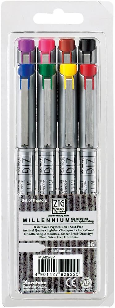 Zig Millennium .45mm Point Pens 8/Pkg-Assorted Colors: Amazon.co.uk ...