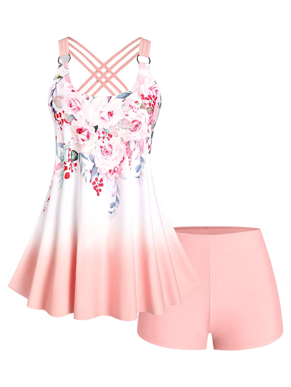 ROSE GAL Womens Plus Size Curve Ombre Color Floral Print Crisscross ...