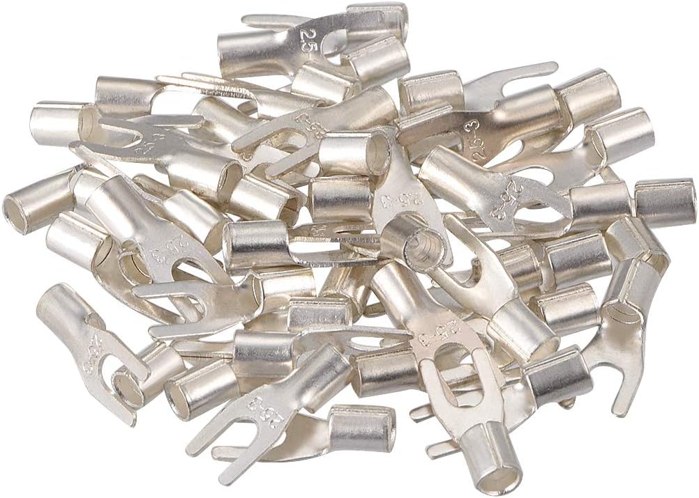 Amazon | uxcell U型圧着端子非絶縁U端子 UT2.5-3端末 2-2.5mm2ワイヤケーブルコネクタ 50個入り | DIY・工具・ガーデン