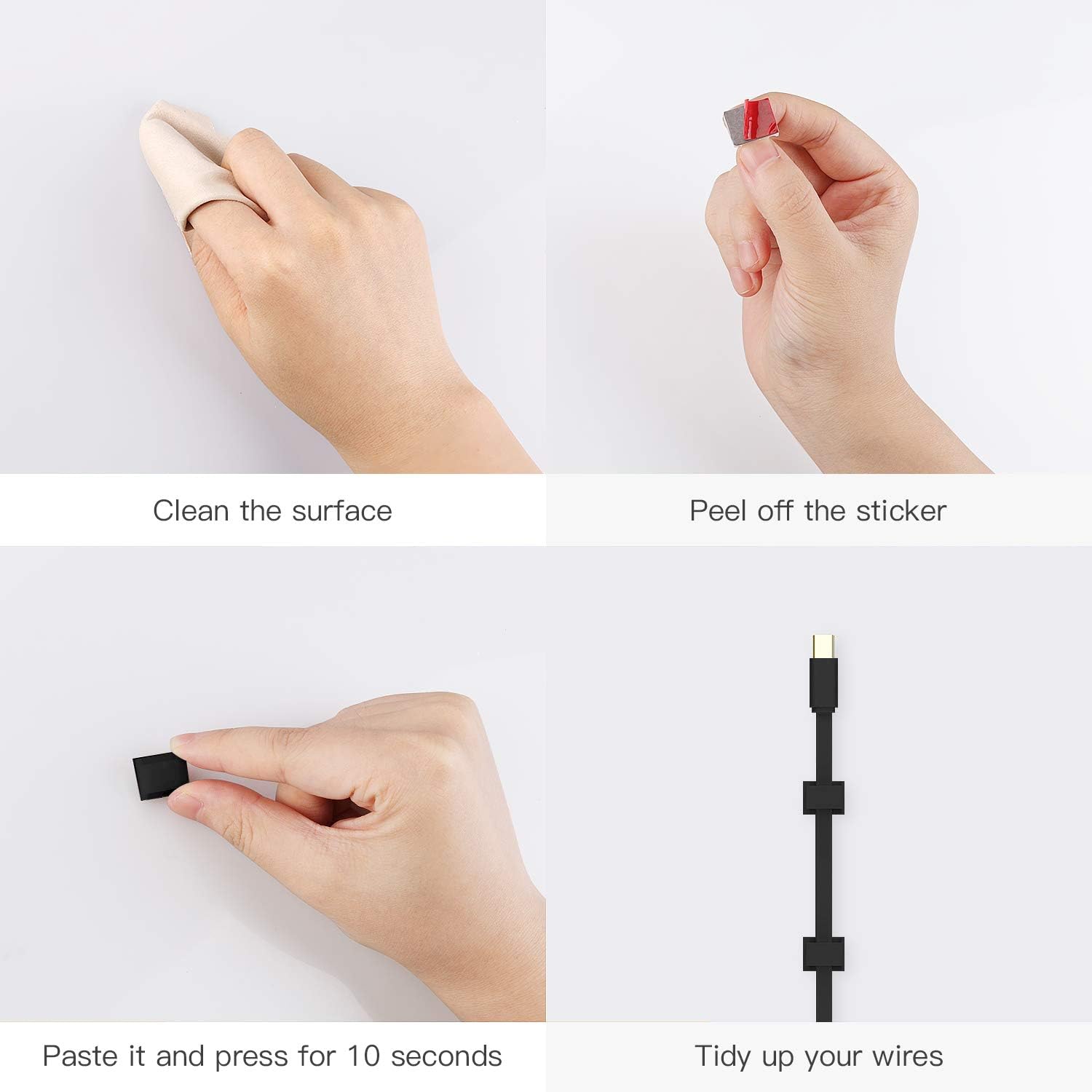 100 Pieces Adhesive Cable Clips Wire Clips Cable Management Wire Cord ...