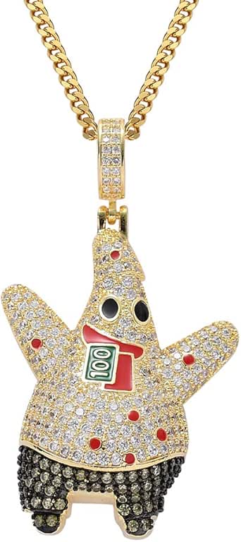 Union Power Cartoon Spongebob Patrick Star Pendant Chain Hip Hop Zircon ...