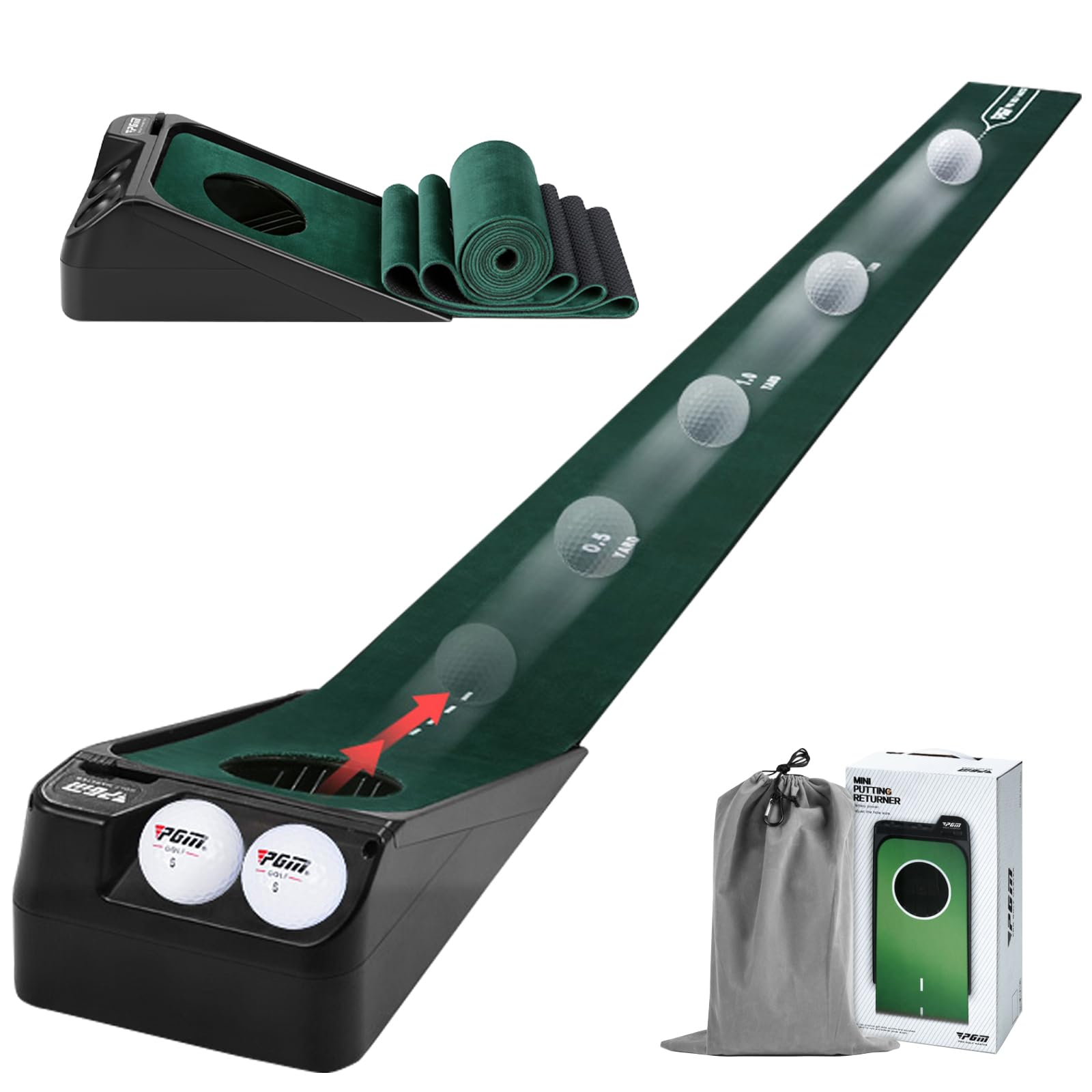 PGM Putting Green Indoor - Golf Putting Mat with Electric Ball Return ...