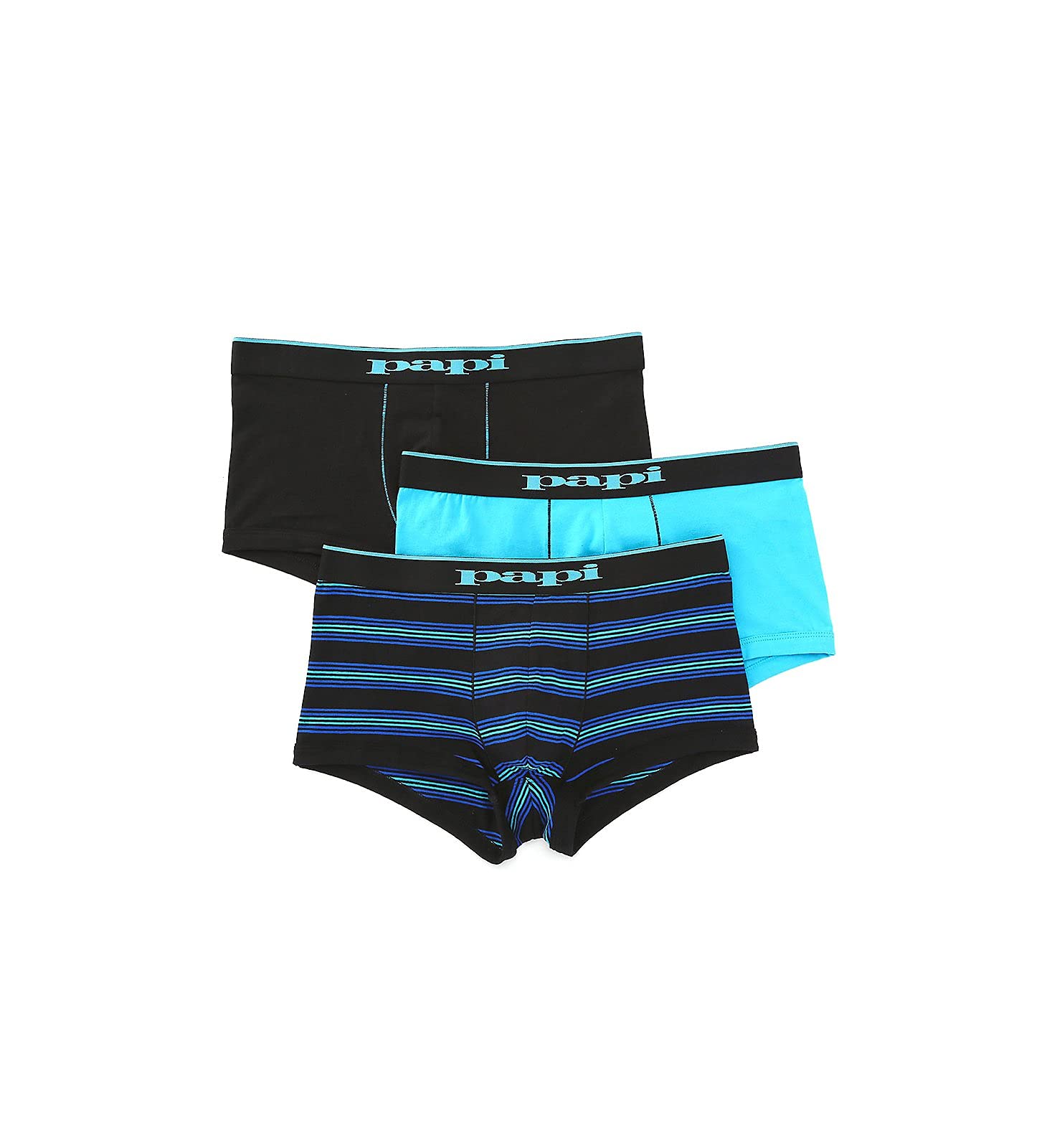 Papi Men's 3-Pack Stripe/Solid Brazilian Trunk, Black/Turquoise, Small ...