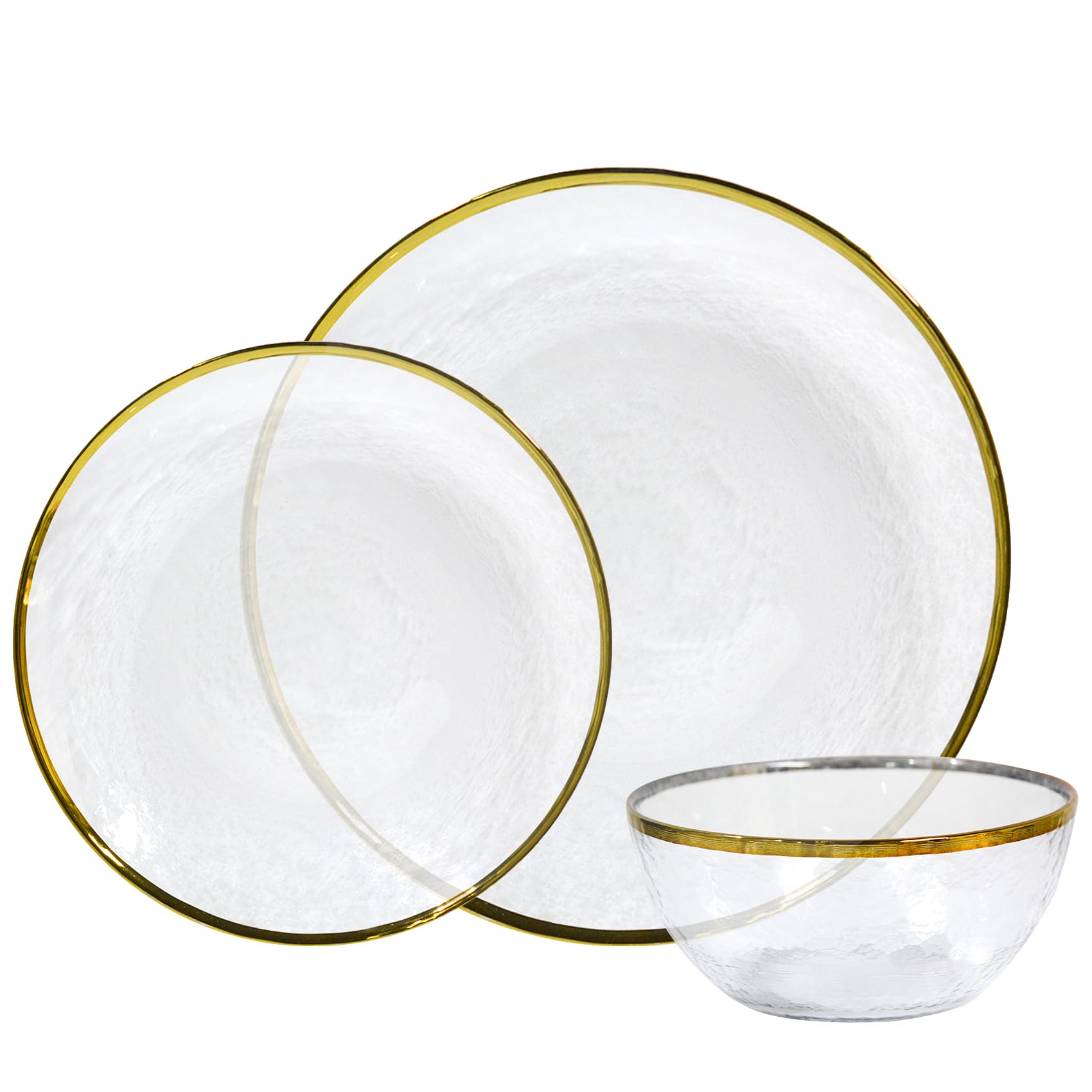 LE POTOCIO 12 Piece Glass Dinnerware Set, Hand-Painted Gold-Rimmed ...