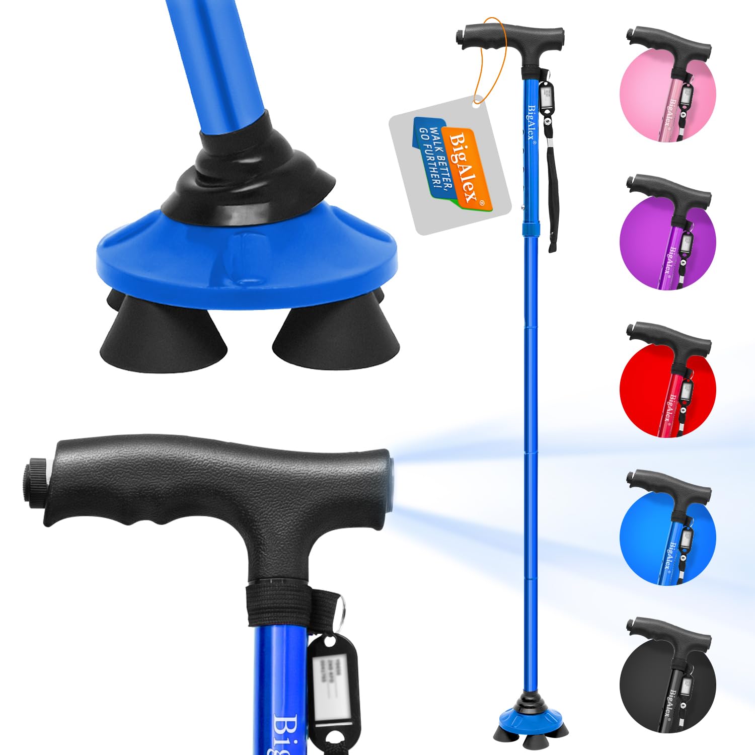BigAlex Folding Walking Cane with LED Light,Pivoting Quad Base ...
