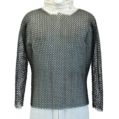 Medieval Knights Warrior Black Chainmail Hauberk Full Sleeve Body Armor ...