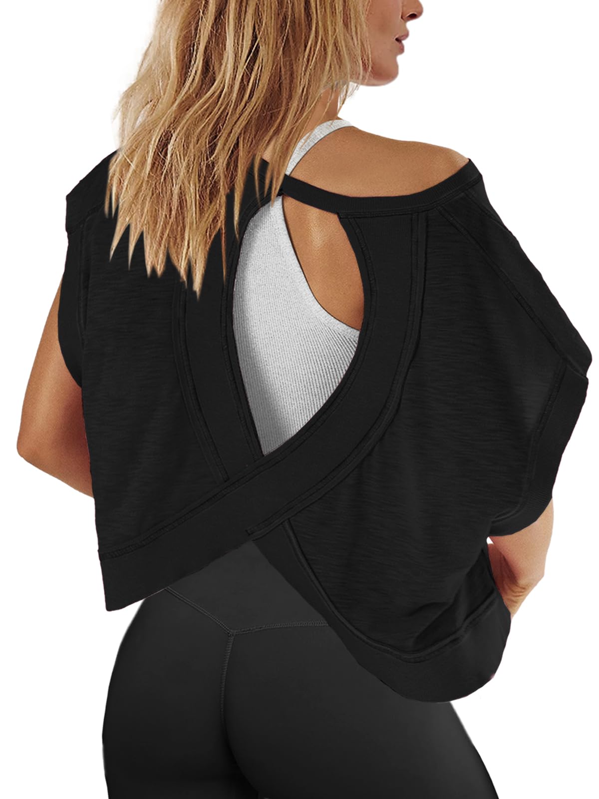 Panadila Womens Open Back Workout Top Oversized Workout T Shirts ...
