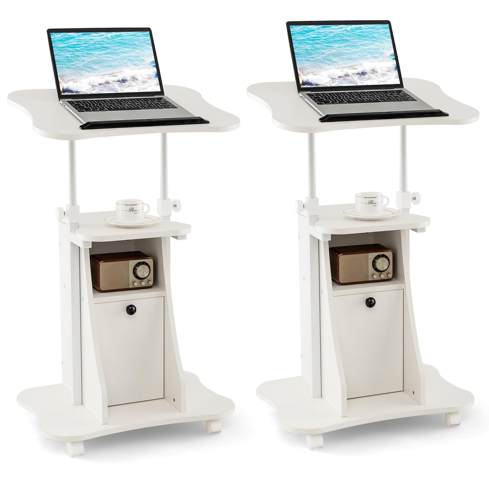 Tangkula Mobile Laptop Podium, Height Adjustable Sit To Stand Desk With ...