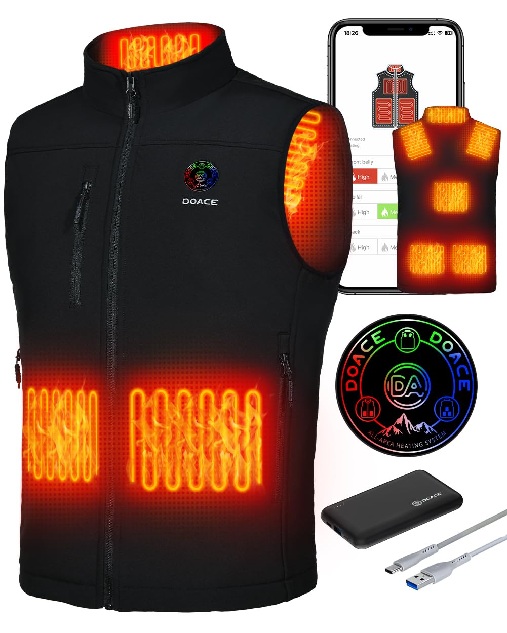 DOACE Heated Vest for Men and Women, Smart Electric Fleece Heated Vest ...