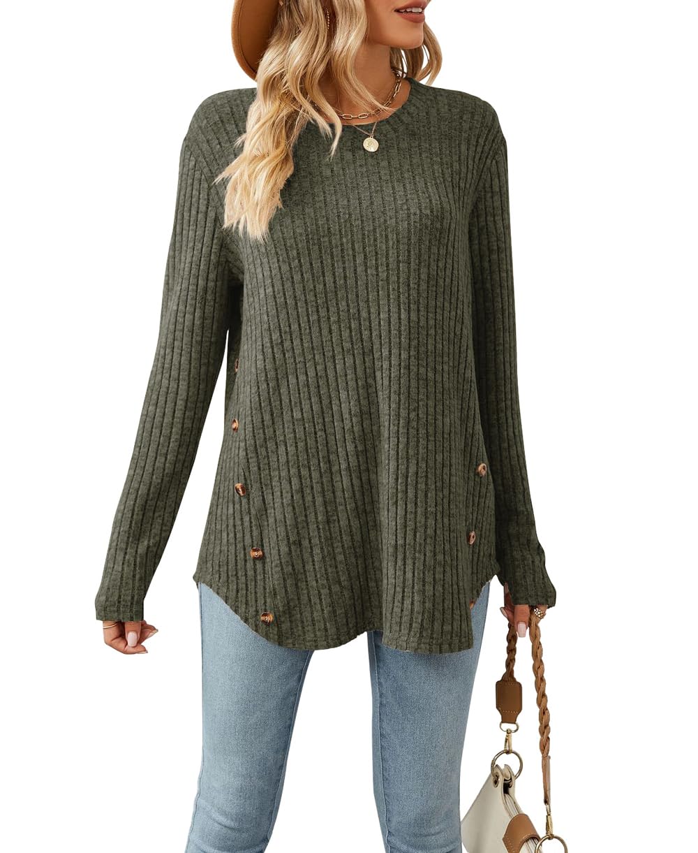 Lafural Womens Long Sleeve Tops Tunic Fall Shirts Women Sweaters Crew ...