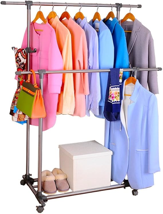 BAOYOUNI ropa accesorio de ajustable doble barra con ruedas, Heavy Duty ...