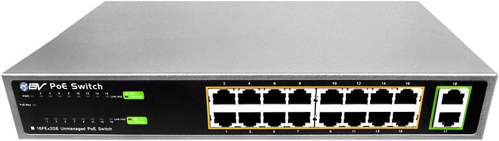 BV-Tech 18 Port PoE+ Switch (16 Ports POE+ | 2 Gigabit Uplink) – 130W ...