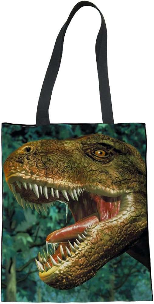 Dinosaur Handbag Tote Bag for School Canvas Shopper Bags with Pockets ...