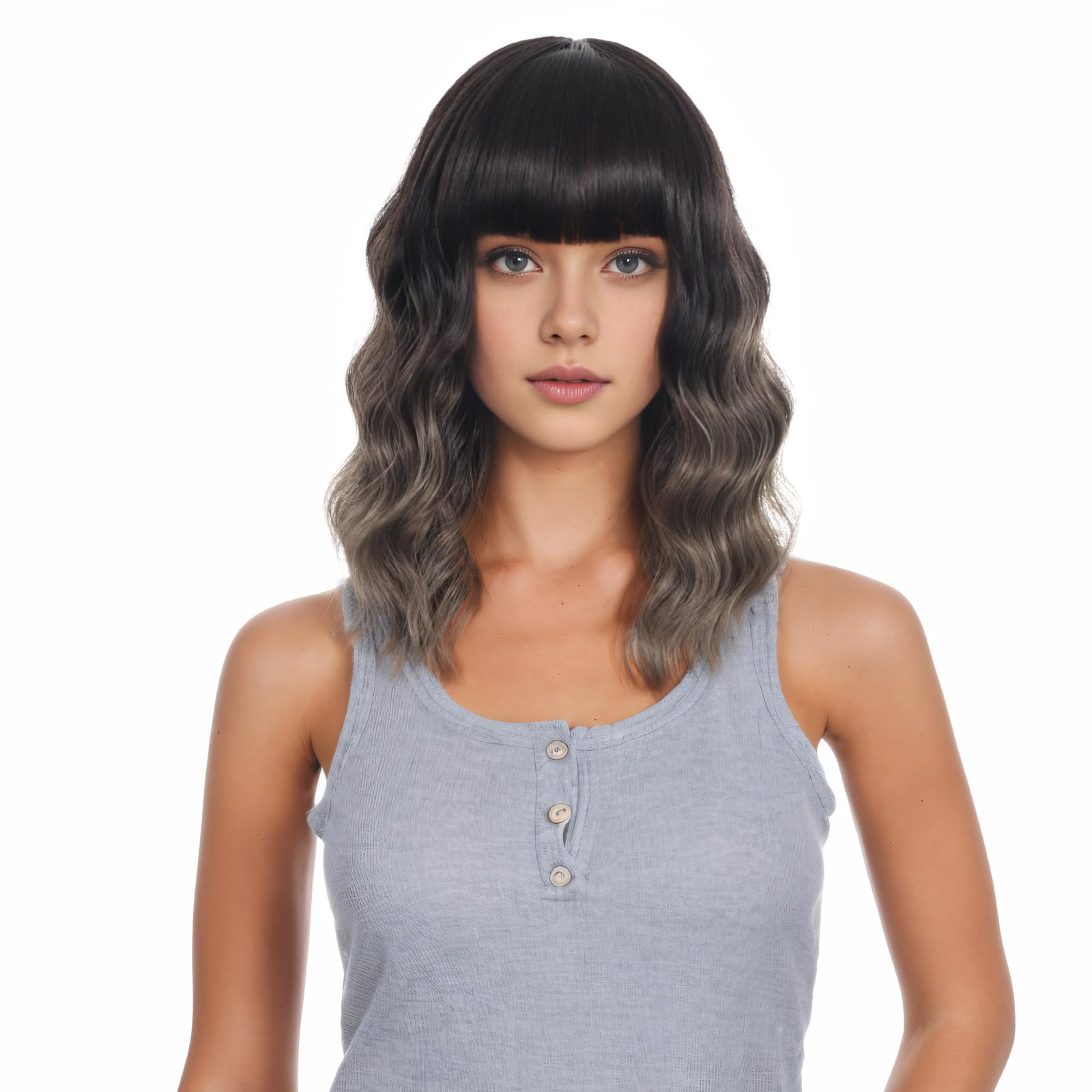 Apoze Short Wig With Bangs For Women,Synthetic Cosplay Bob Wigs,Curly ...