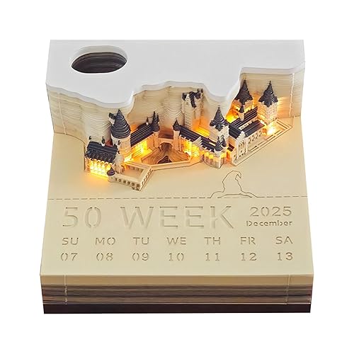 2025 Desk Calendar With LED Lights, Paper Carving 3D Castle Calendar ...