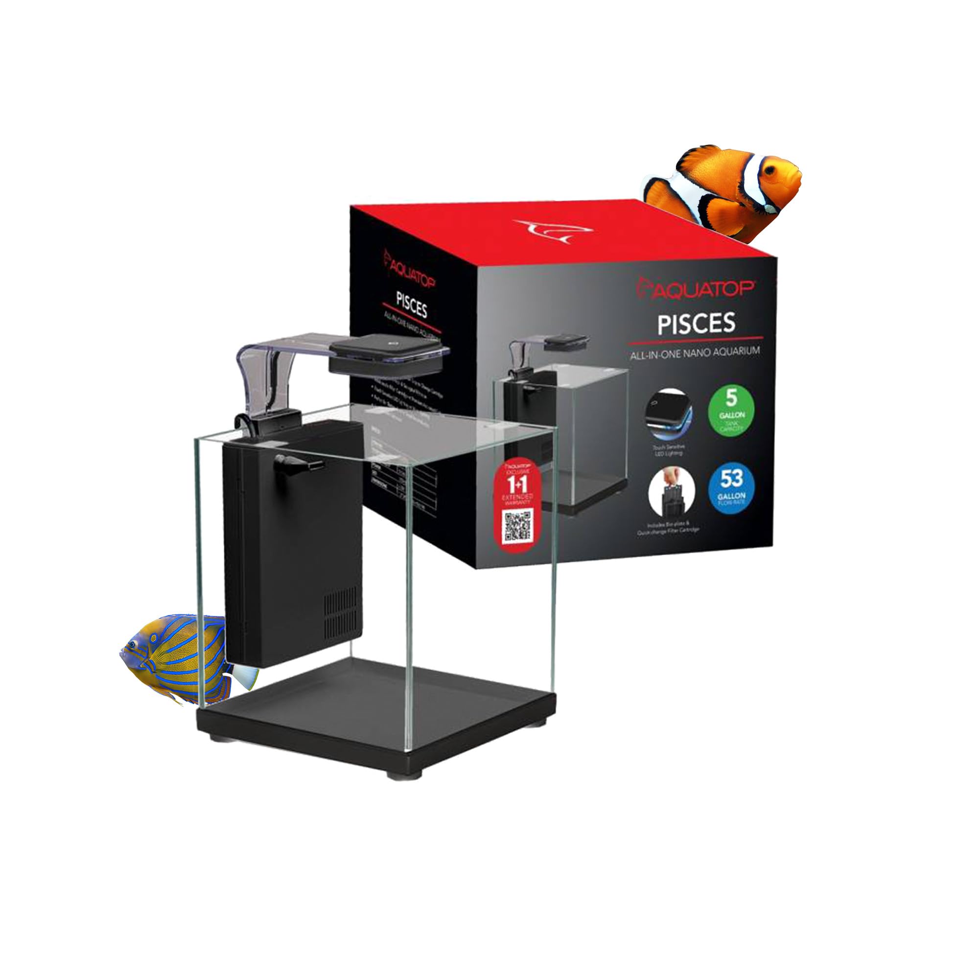 Aquatop Pisces Bullet Shaped Glass Aquarium, 5 Gallons, 53GPH – Nano ...