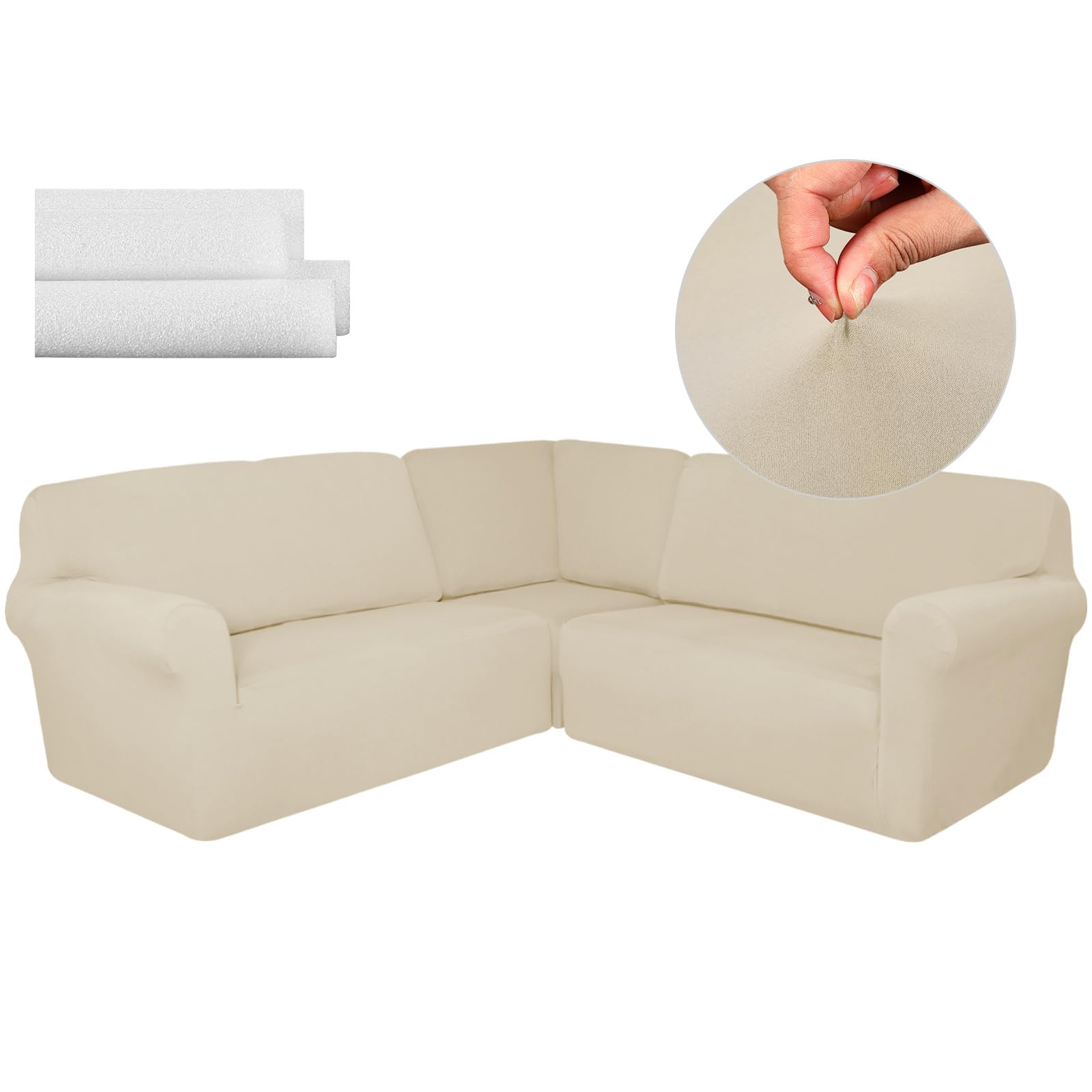 Breling 3 Pcs L Shaped Couch Covers for Sectional Corner Sofa Stretch 5 ...