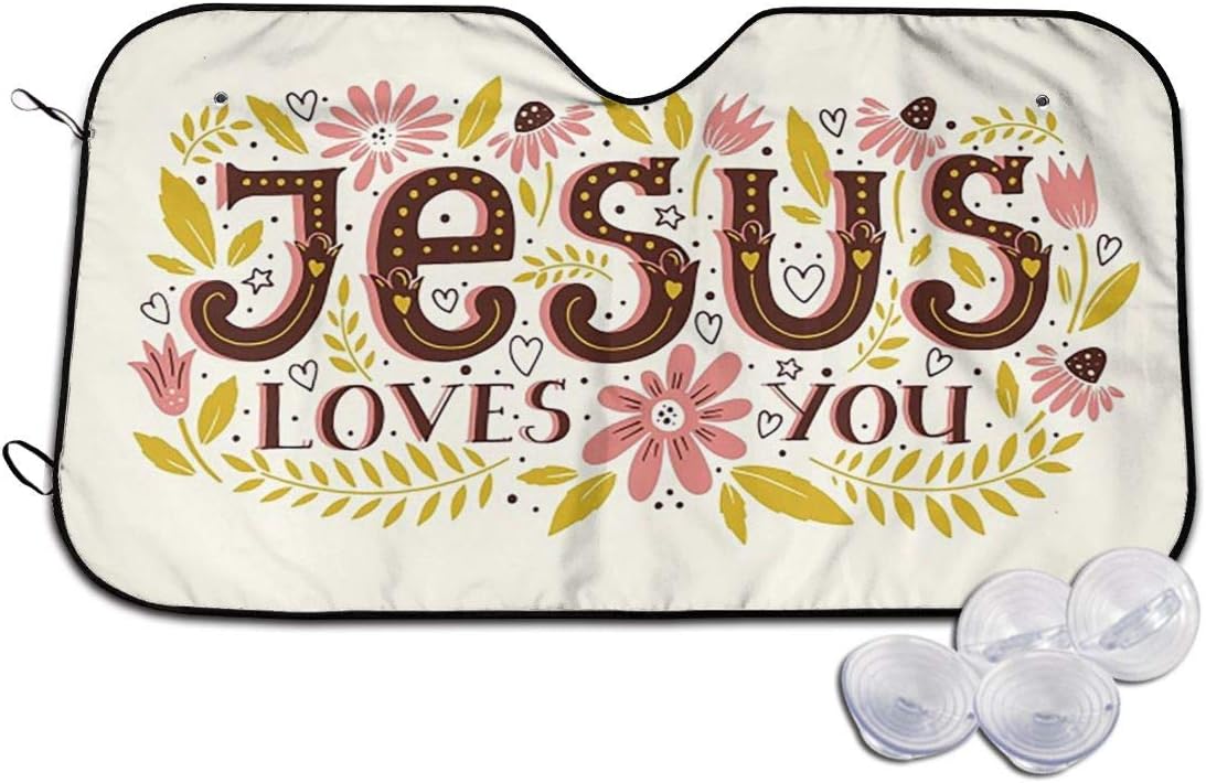 Amazon.com: Kiuloam Car Windshield Sun Shade,Jesus Loves You Christian ...