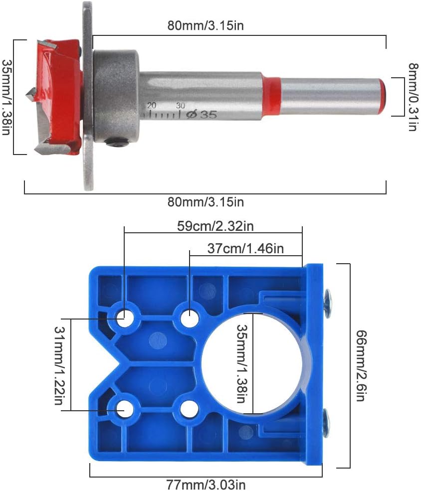 Hidden Forstner Bit Sets Hinge Jig, Drill Guide Set 35mm Hinge Hole ...
