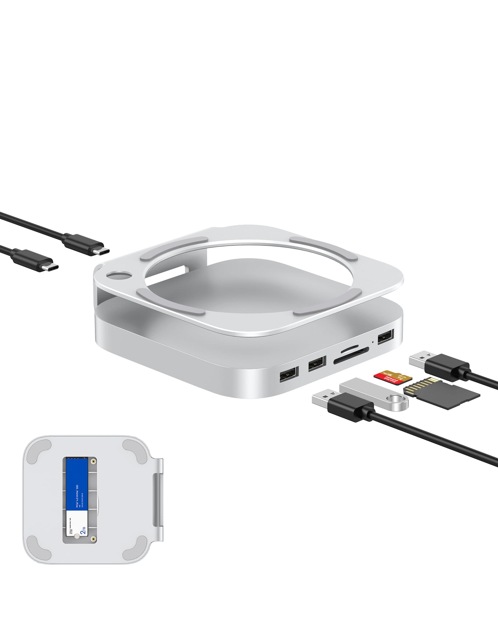GEWOKLIY Mac Mini M4 Hub, Aluminum Mac Mini Dock and Stand for Mac Mini ...