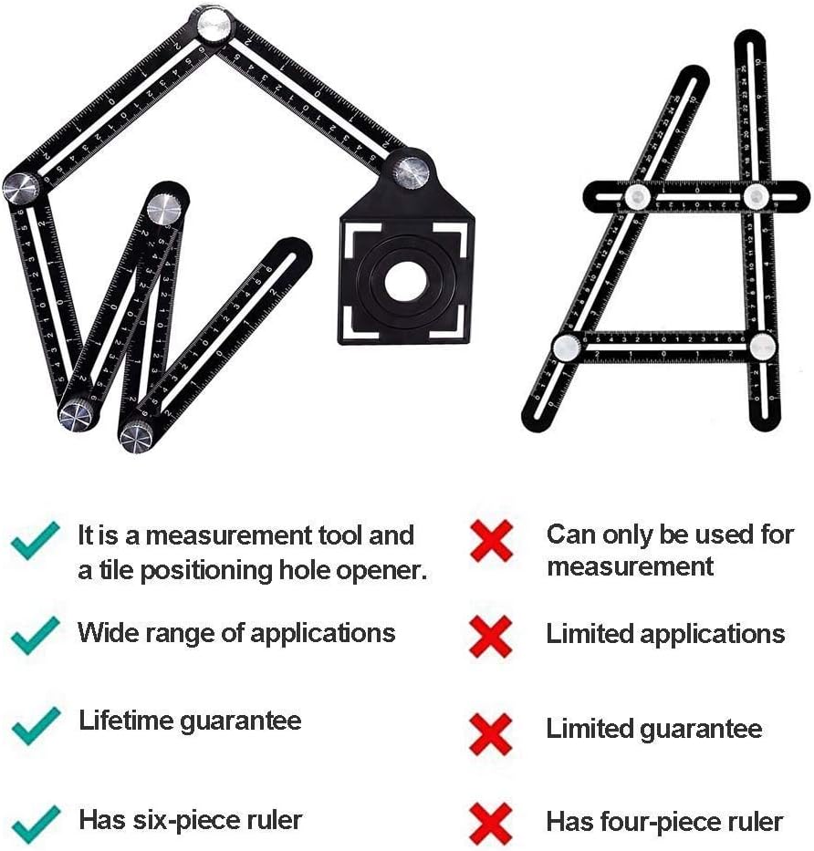 Multi Angle Measuring Ruler, Six-Sided Folding Ruler Premium Aluminum ...